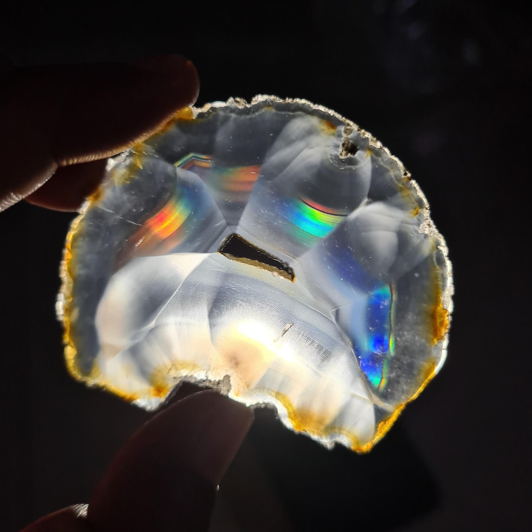 64.20 Ct Rainbow Agate Slice | Rare Rainbow Agate Slice, From a Pale ...