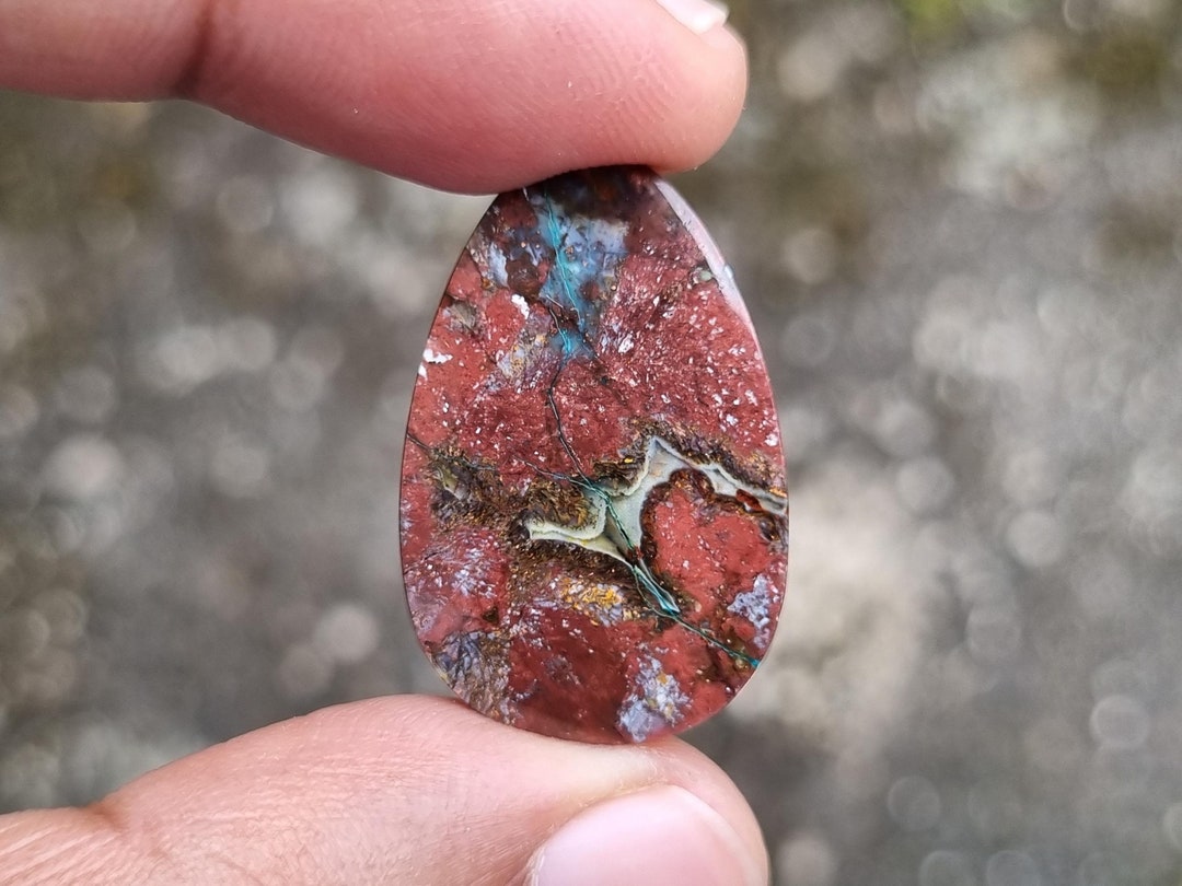 Two Sided Multicolor Plume Agate Cabochon With Copper - Loose Gemstone ...