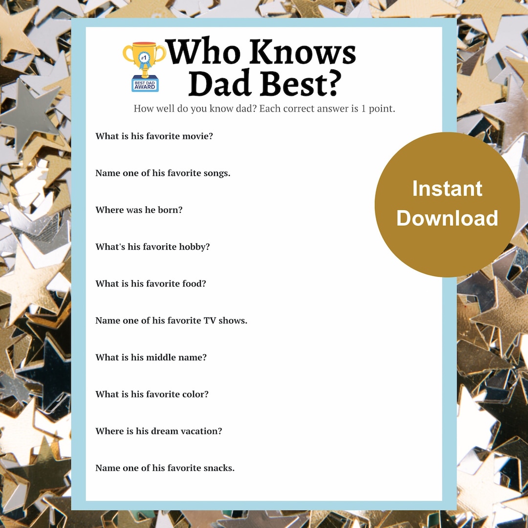 Fathers Day Game Who Knows Dad Best Game Family Fun Game for Fathers ...