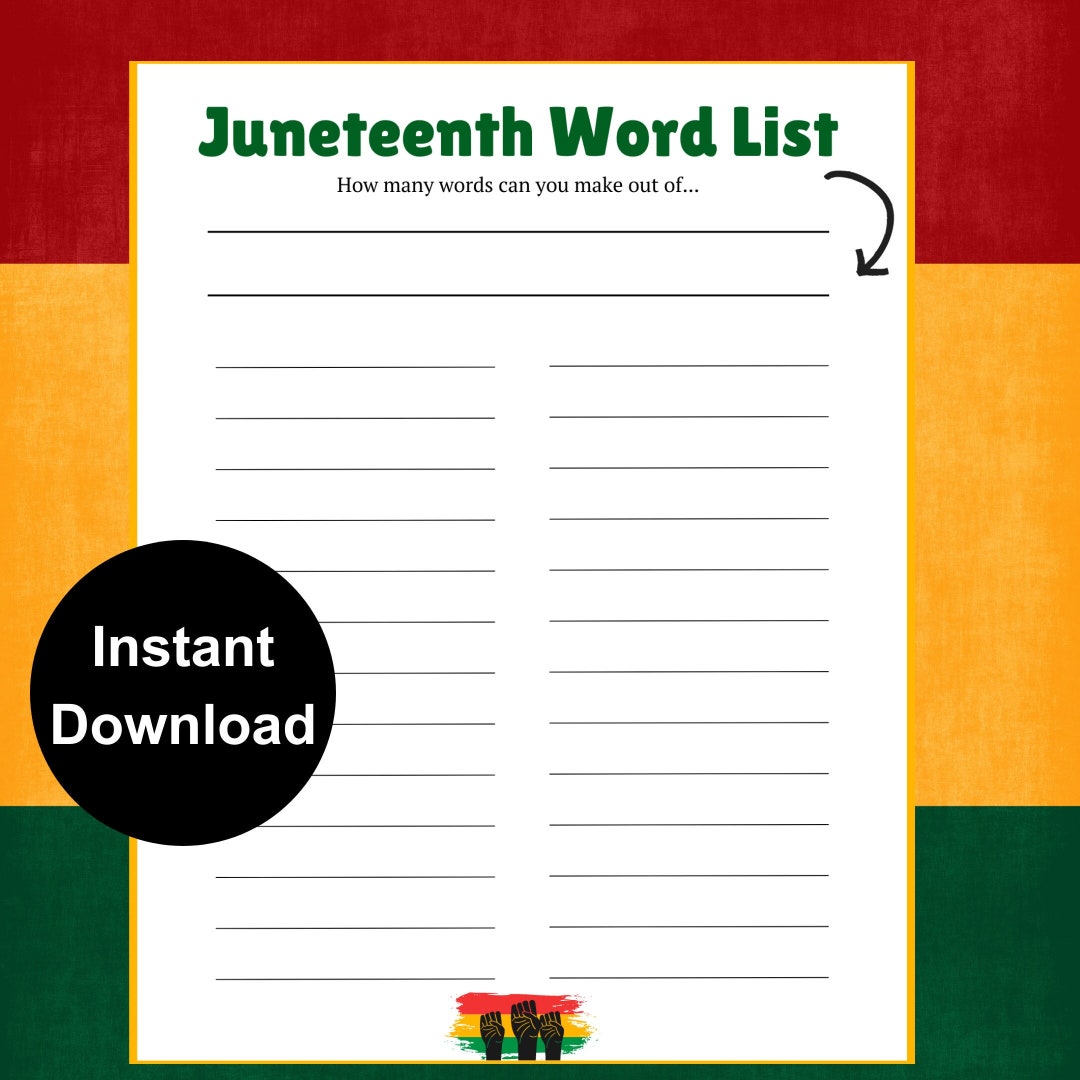 Juneteenth Word List Game: Printable Party Activity (PDF) - Etsy