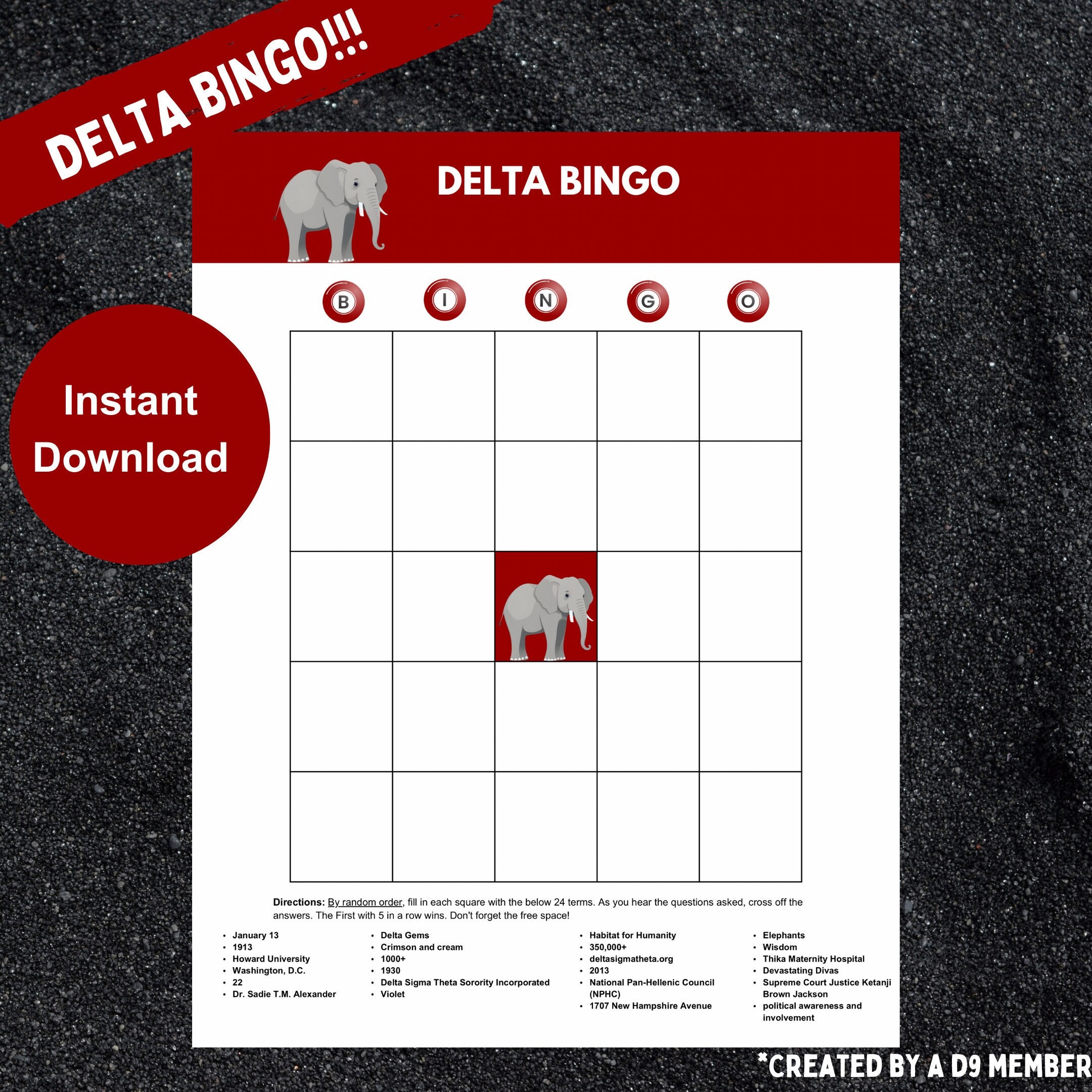 Delta Sigma Theta Bingo Game: Founders' Day Activity (digital Download ...