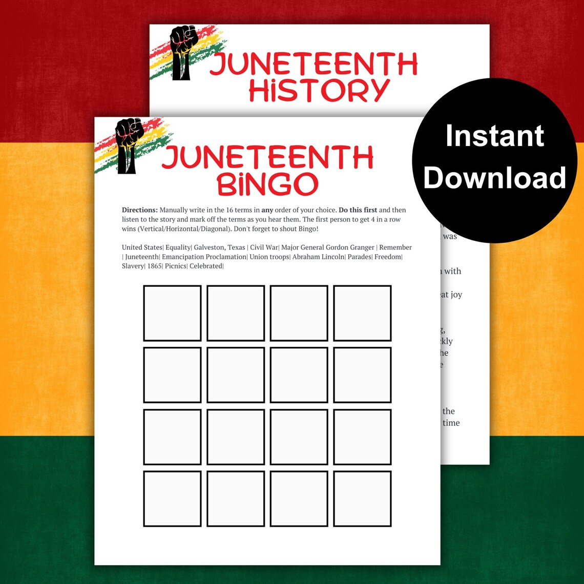 JUNETEENTH GAME Juneteenth Bingo Juneteenth Activity Printable Game for ...