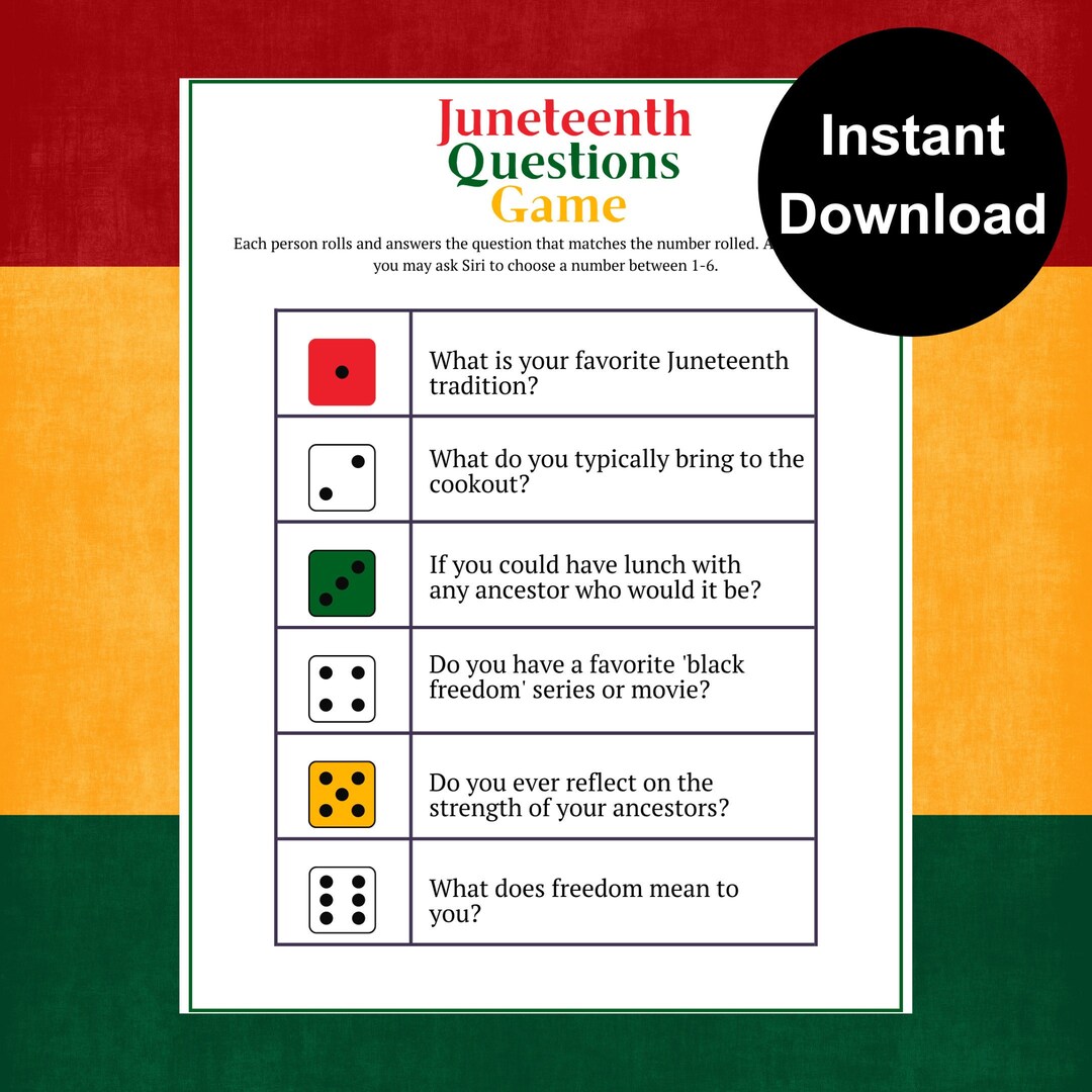 JUNETEENTH GAME JUNETEENTH Activity Questions Game Printable Juneteenth ...