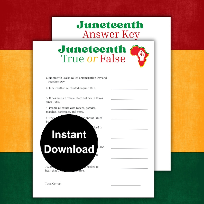 JUNETEENTH GAME Juneteenth Trivia Juneteenth Activity Printable Game ...