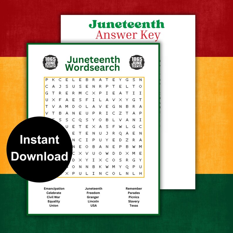 Juneteenth Wordsearch Game: Printable Black History Activity (PDF) - Etsy