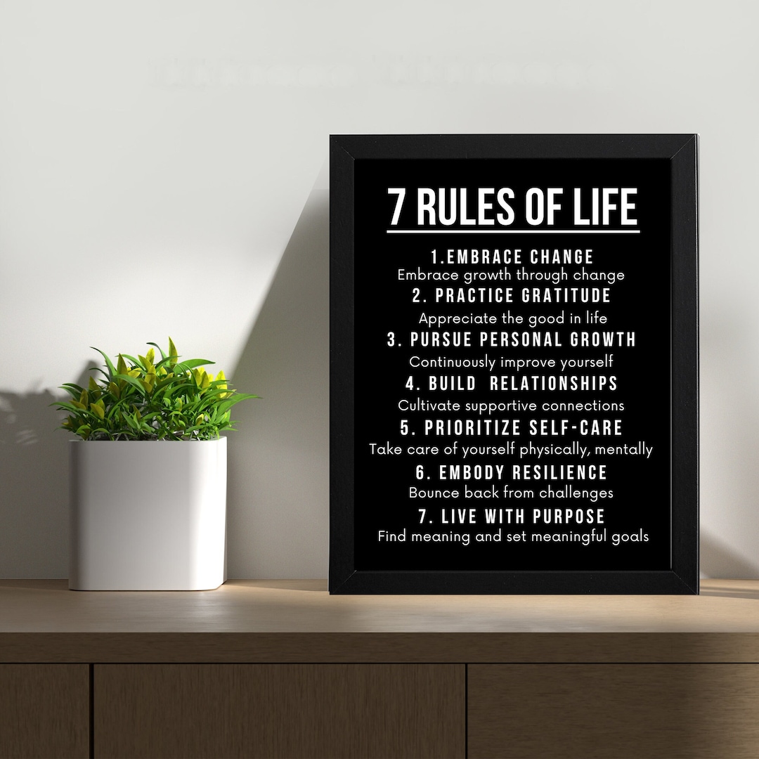 7 Rules of Life Motivation Framed Sign - Motivation Wall Art - Etsy