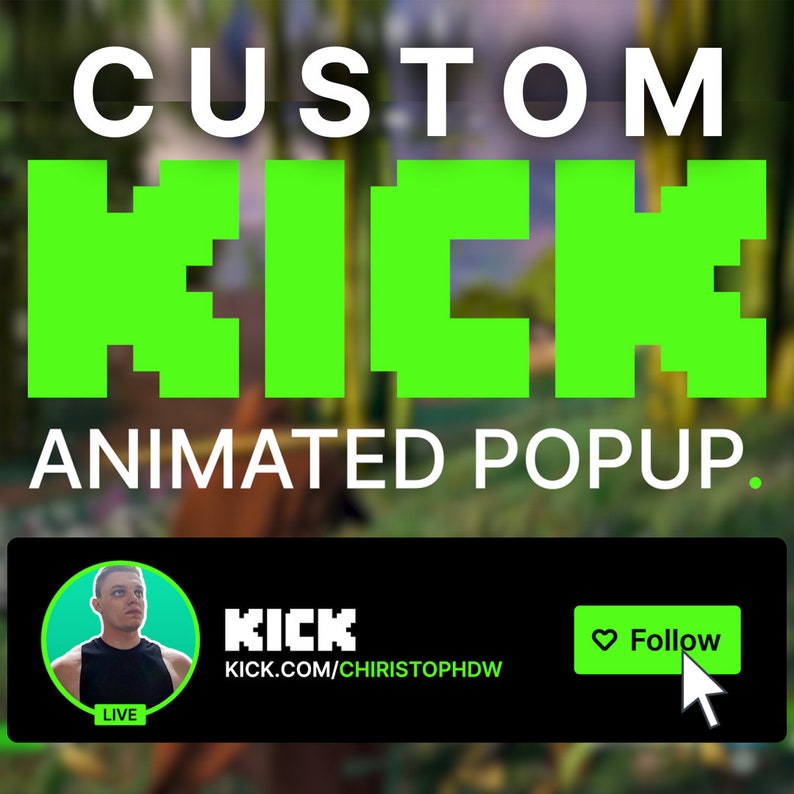 Custom Animated Kick Follow Button Popup Overlay - Etsy Custom Animated Kick Follow Button Popup Overlay - Etsy