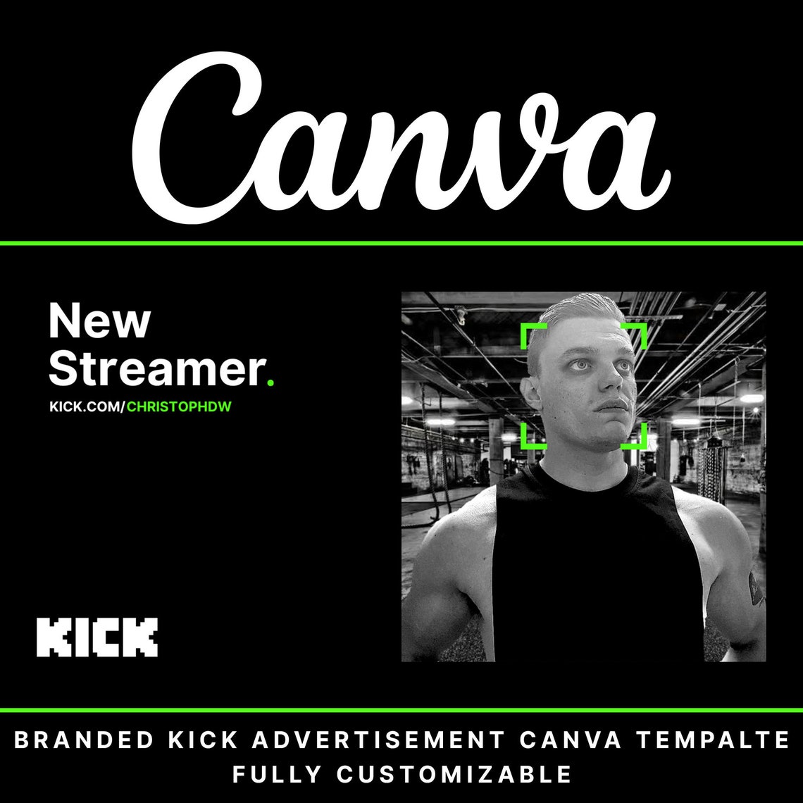 KICK STREAMER Customized Banner Official Branded Canva Template - Etsy