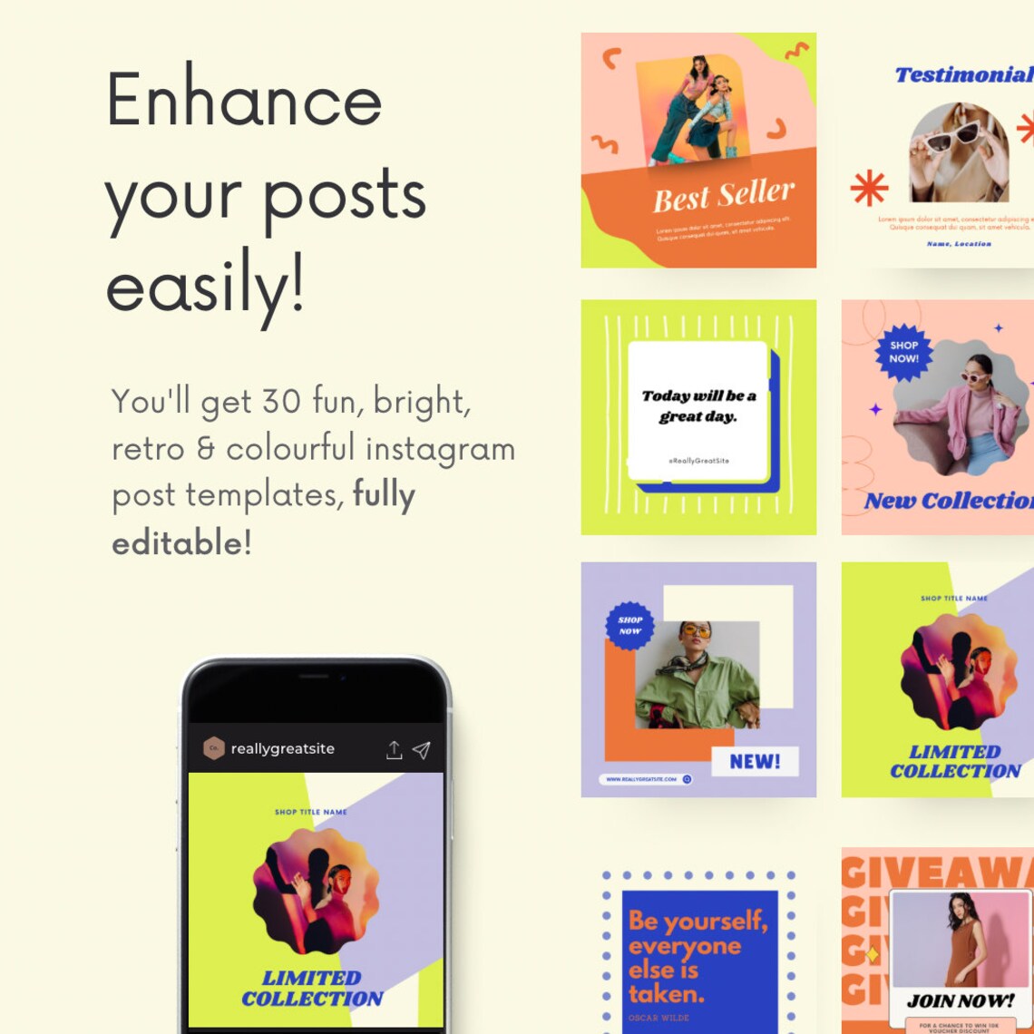 Fun & Bright Instagram Post Template | Canva Template | Retro Instagram ...