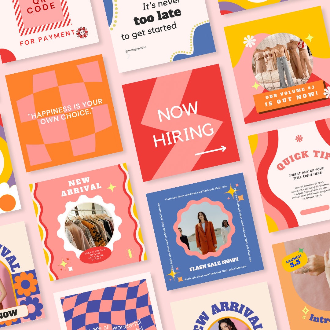 Retro Colorful Instagram Post Template | Bright and Bold Instagram ...