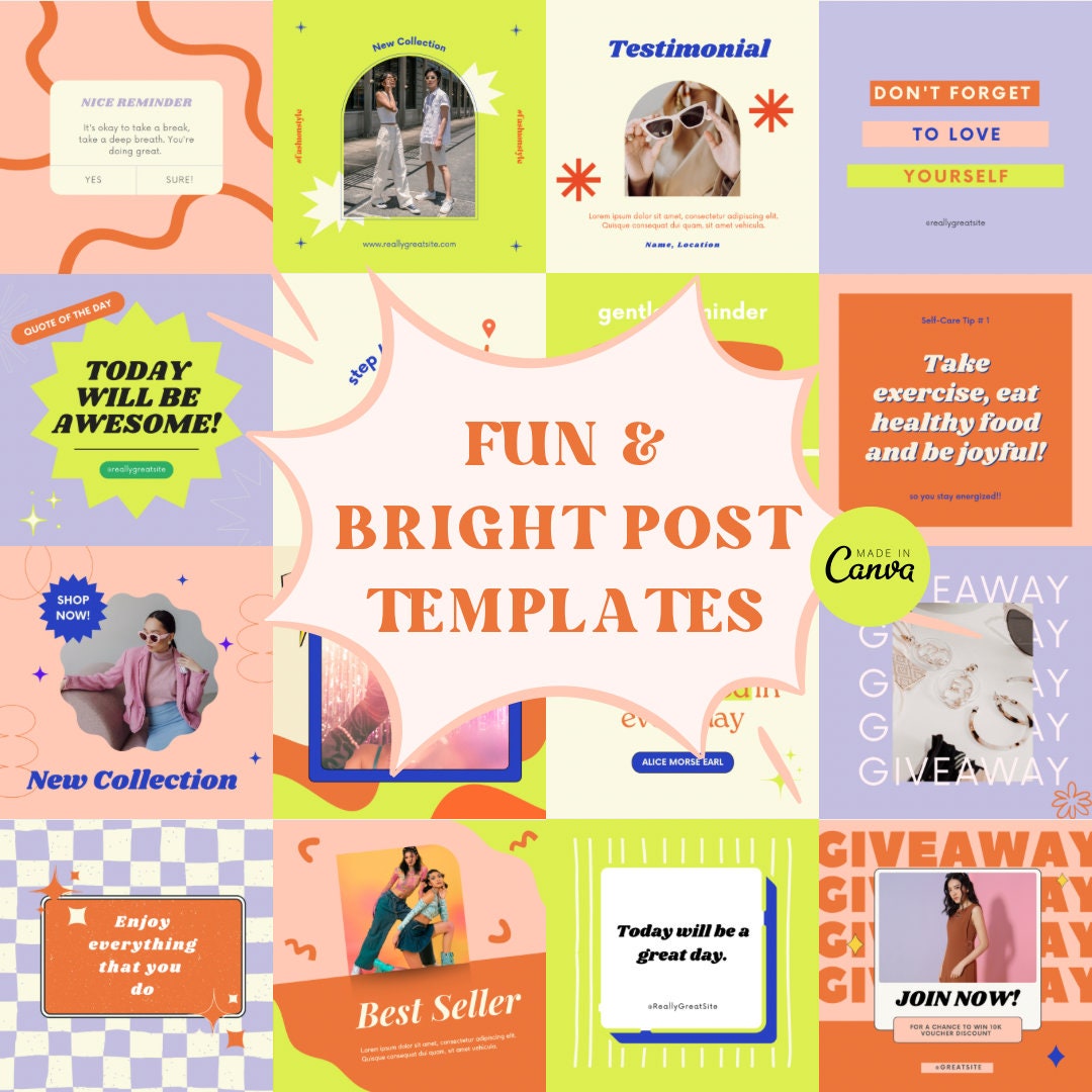Fun & Bright Instagram Post Template | Canva Template | Retro Instagram ...