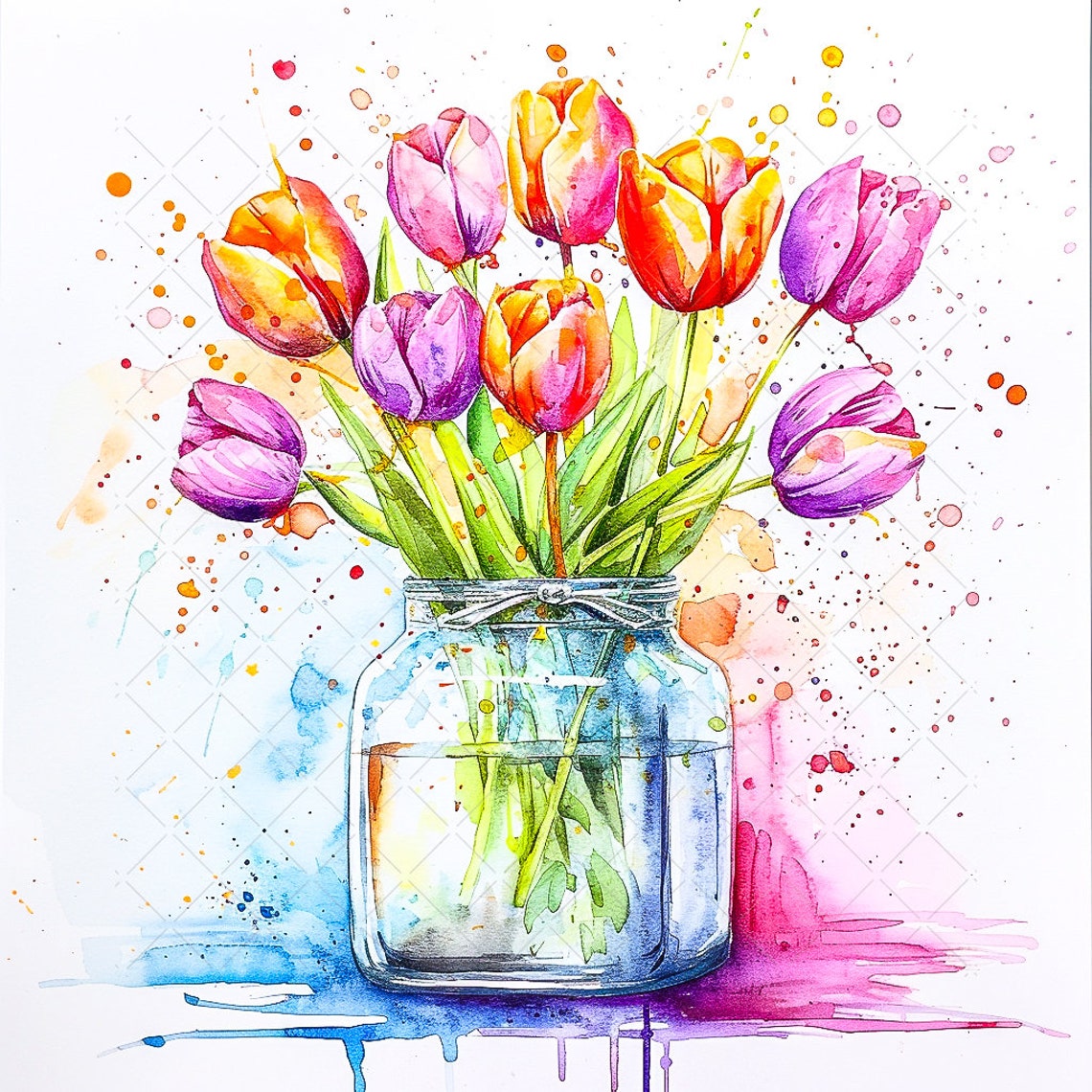 Bouquet Watercolor Colorful Tulips Flowers in Jar Bundle Clipart, 10 ...