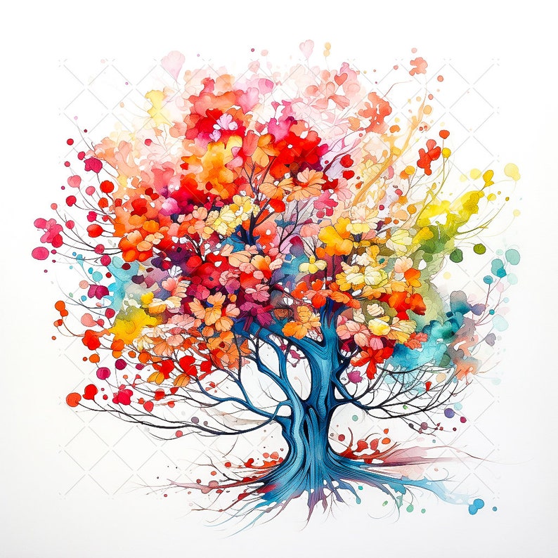 Fall Vibrant Trees Watercolor Bundle Clipart, 10 High Quality Jpgs ...