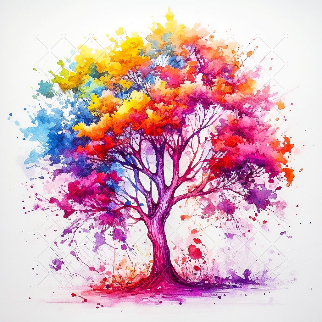 Vibrant Red Watercolor Trees Bundle Clipart, 10 High Quality Jpgs ...