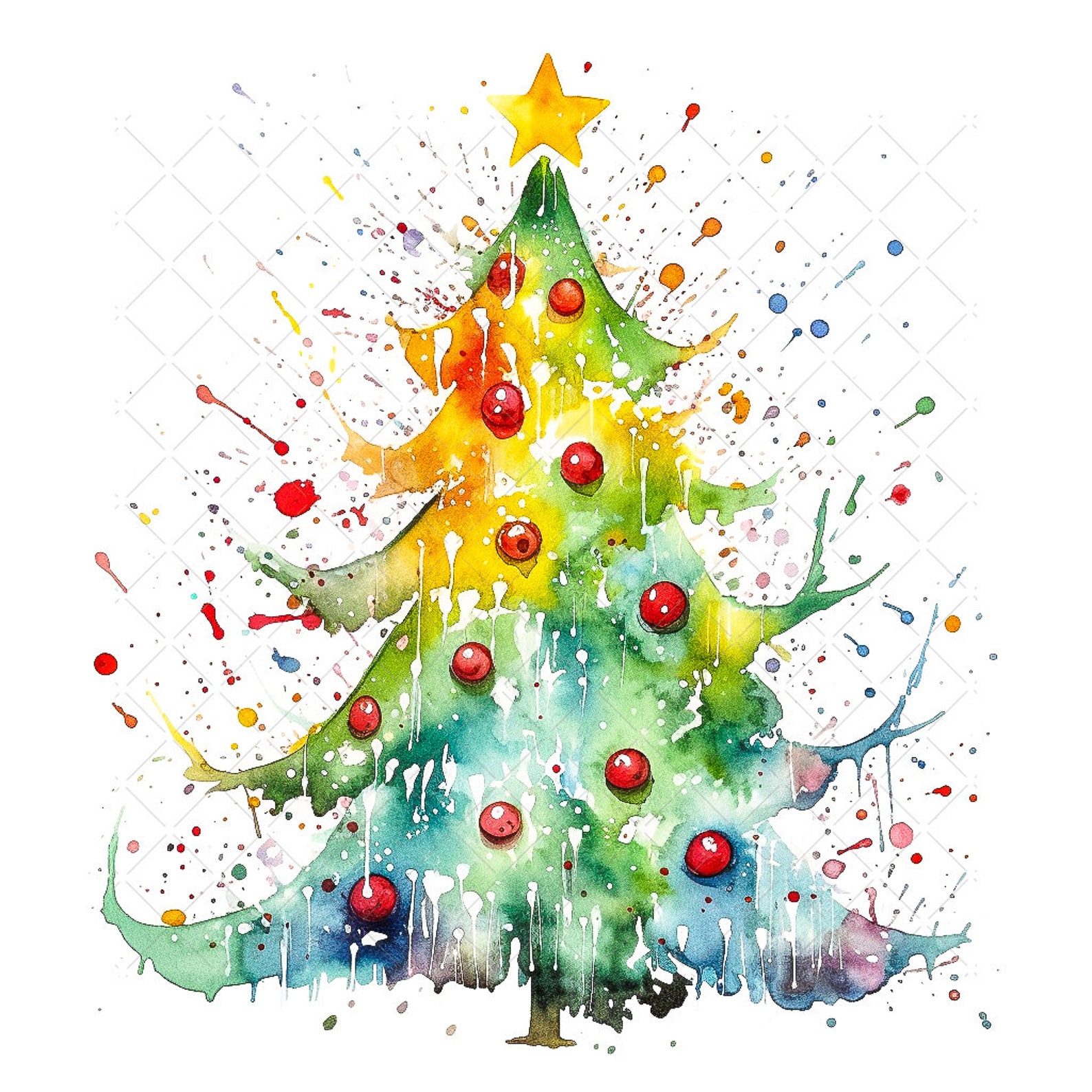 Christmas Trees Bundle Watercolor Clipart, 10 High Quality Jpgs ...