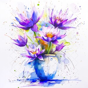 Purple Lotus Flowers in Vase Bundle Clipart, 10 High Quality Jpgs ...
