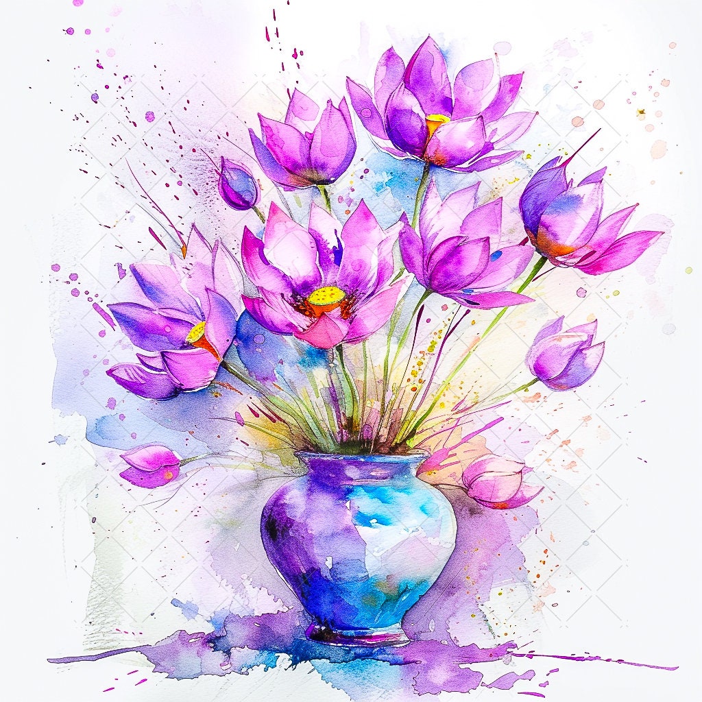 Purple Lotus Flowers in Vase Bundle Clipart, 10 High Quality Jpgs ...