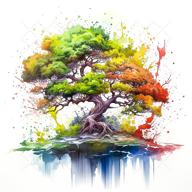 Tree Watercolor Vibrant Bundle Clipart, 10 High Quality Jpgs, Colorful ...
