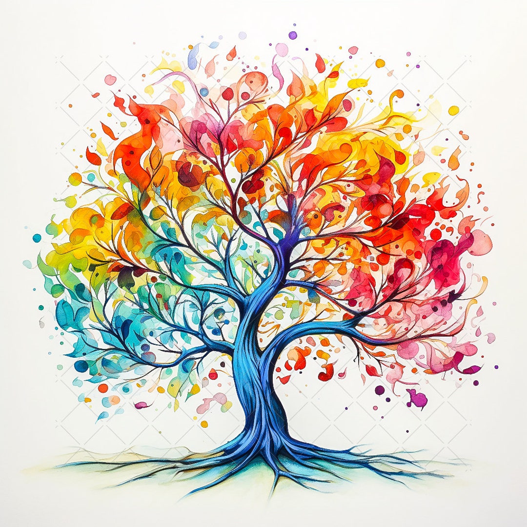 Vibrant Watercolor Fall Trees Bundle Clipart, 10 High Quality Jpgs ...