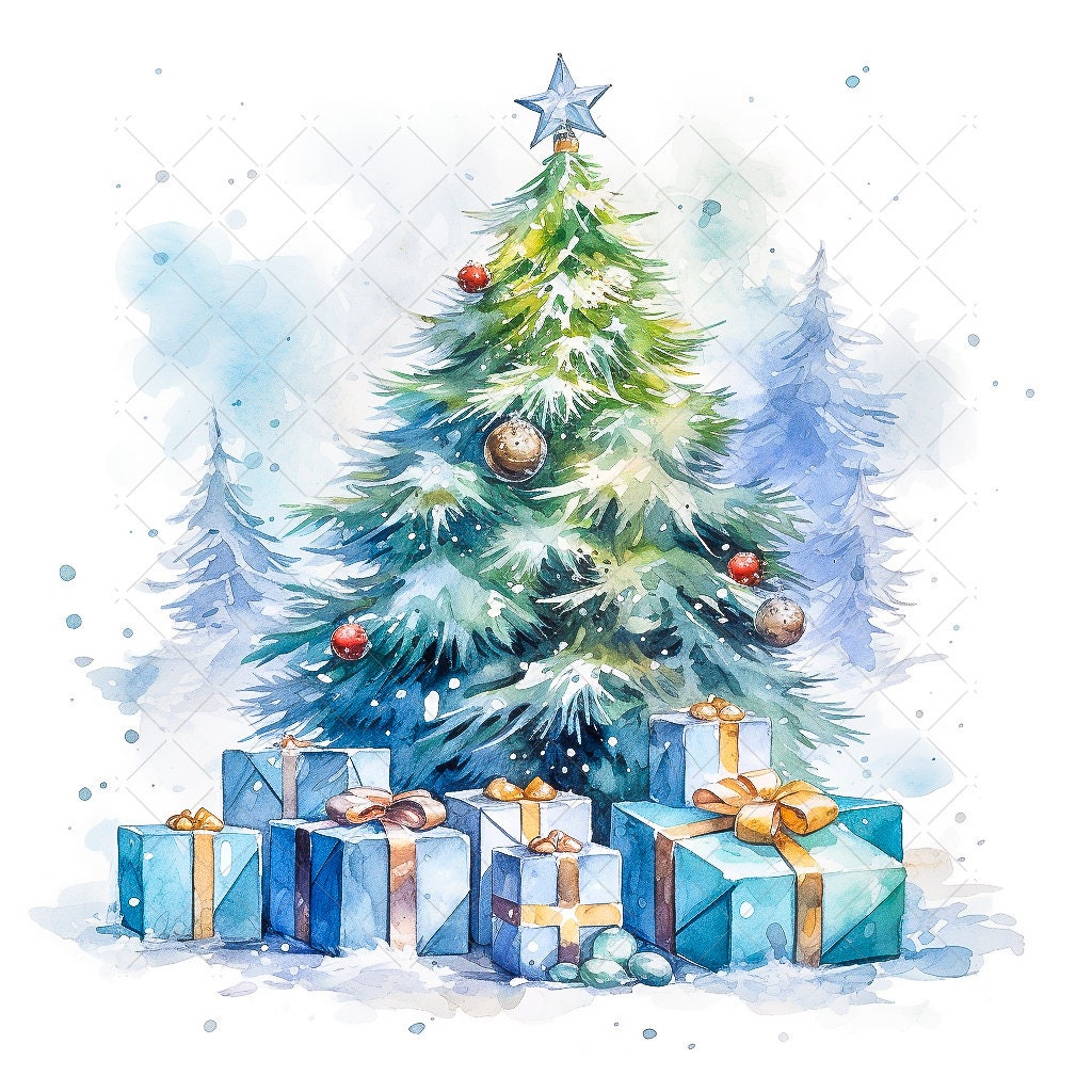 Christmas Watercolor Trees Clipart Bundle, 10 High Quality Jpgs ...