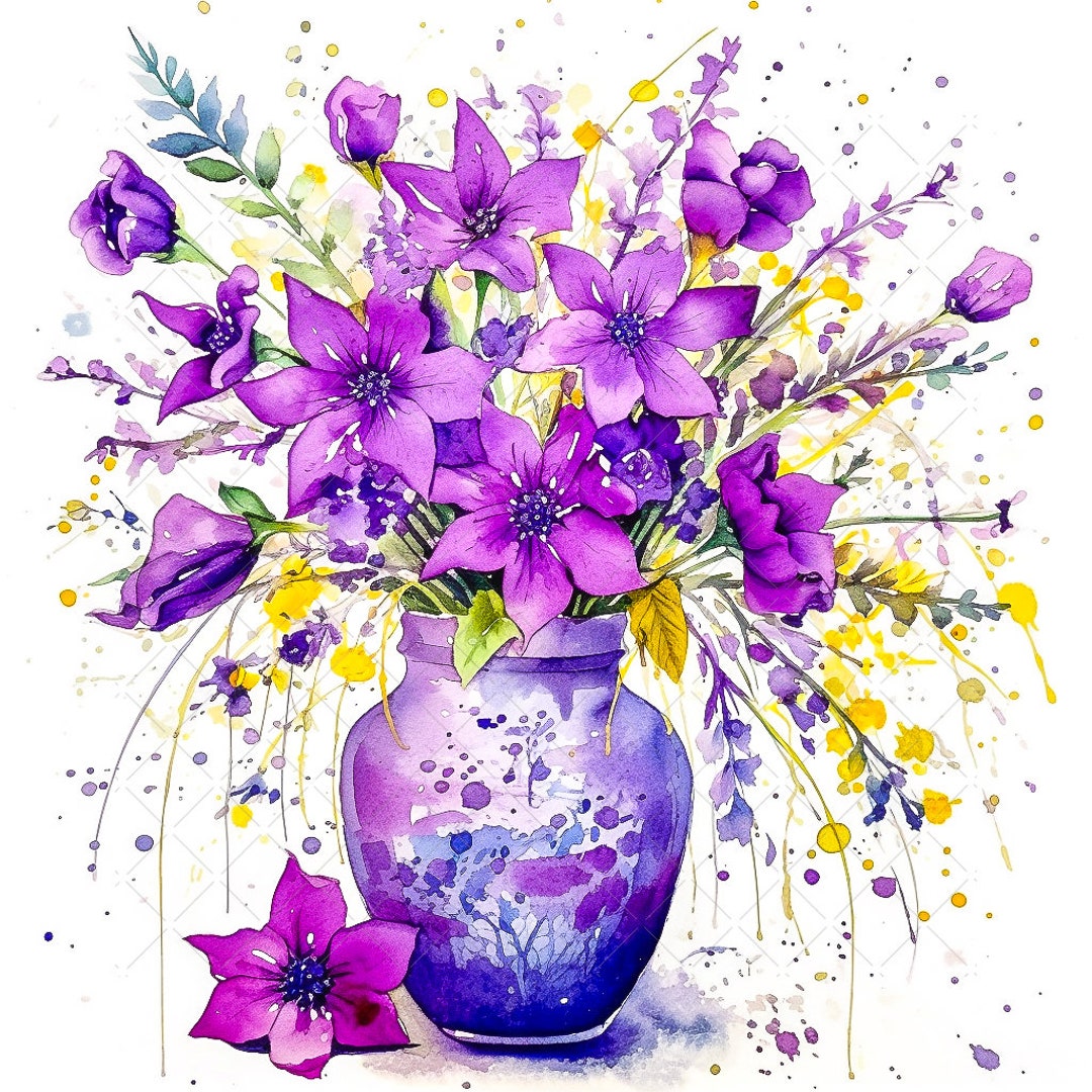 Purple Mixed Flowers in Vase Bundle Clipart, 10 High Quality Jpgs ...