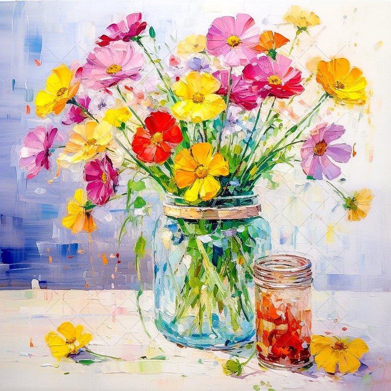 Jar of Cosmos Sensation Flowers Bundle Clipart, 10 High Quality JPG ...