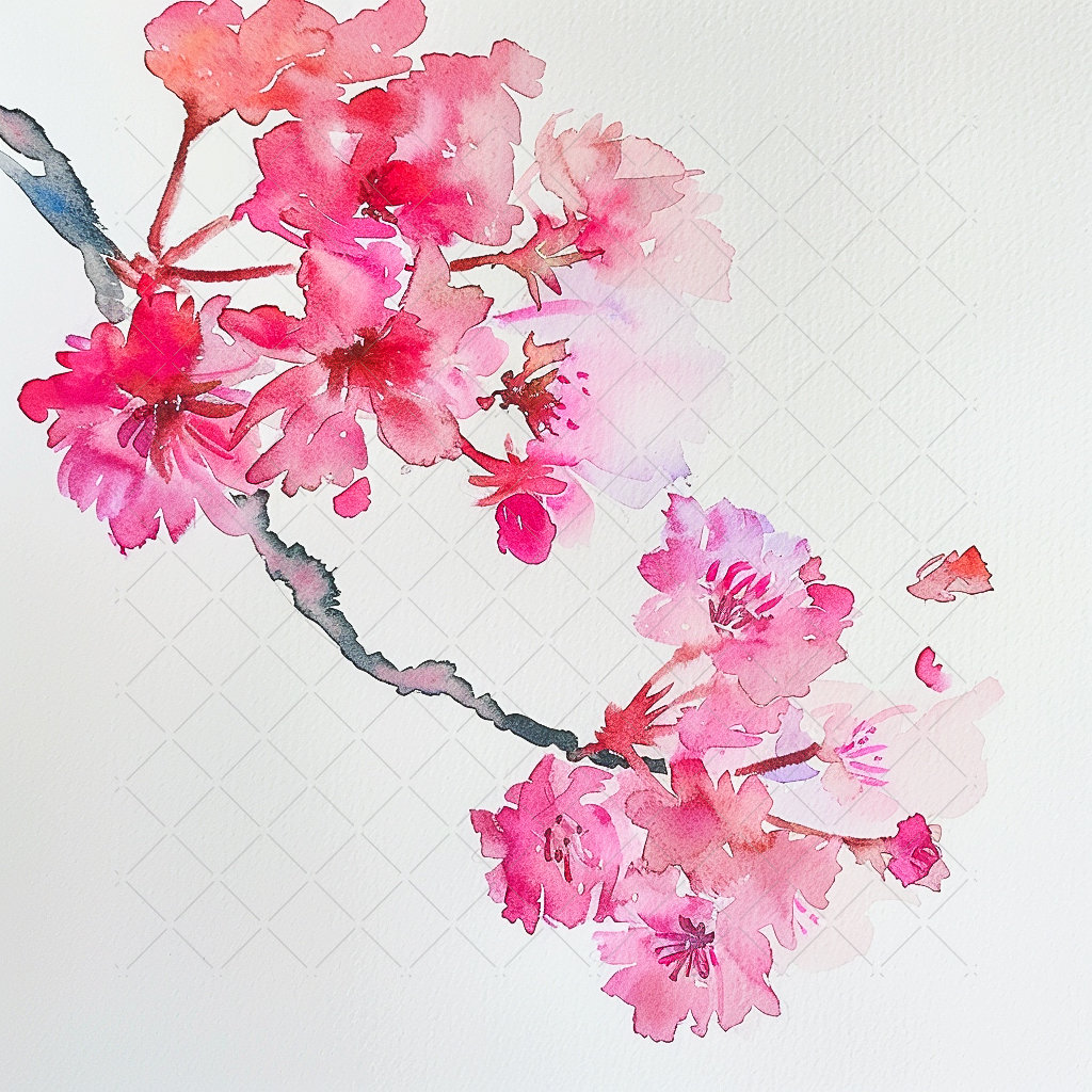 Watercolor Pink Cherry Blossom Bundle Clipart, 10 High Quality Jpgs ...