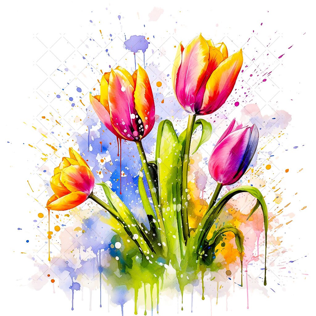 Watercolor Tulips Clipart Bundle, Vibrant Floral Wall Art (digital ...