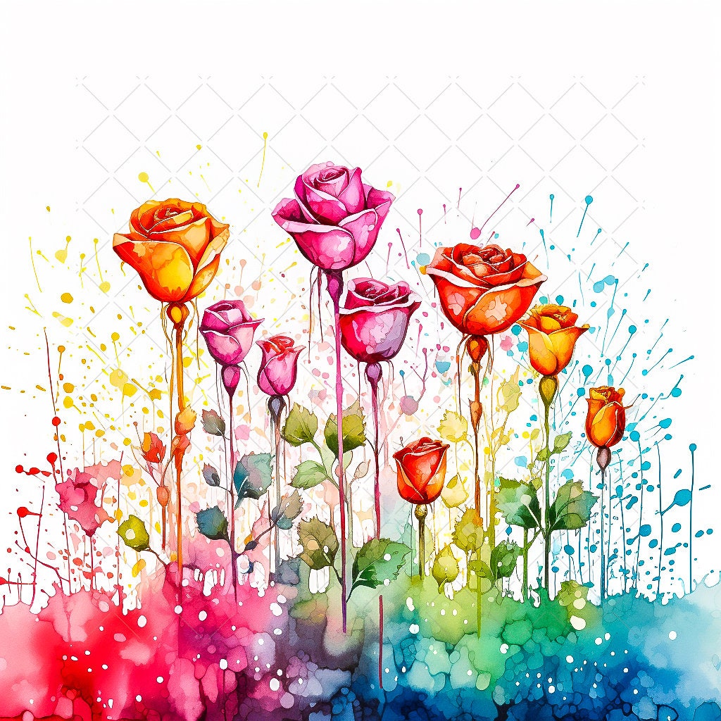 Roses Flowers Watercolor in Field Flowers Bundle Clipart, 10 High ...