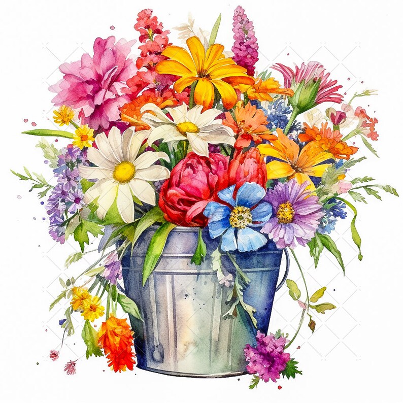 Bloomstruck Flowers in Bucket Bundle Clipart, 10 High Quality Jpgs ...