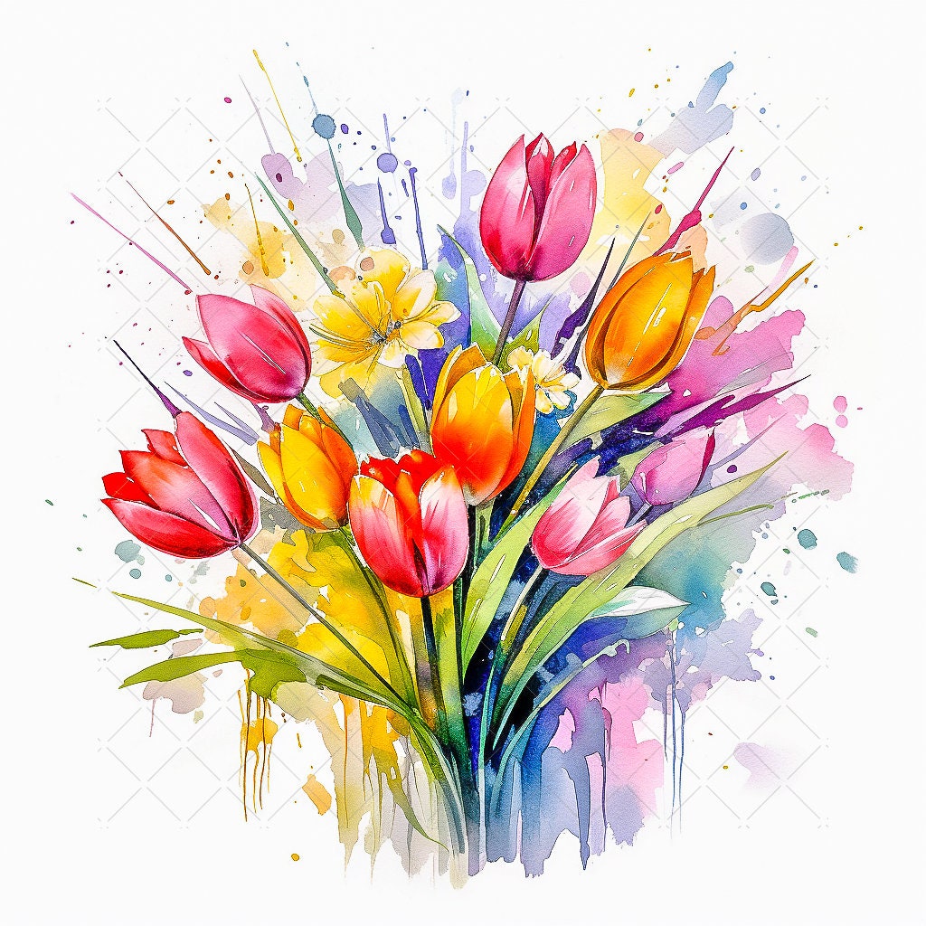 Watercolor Tulips Clipart Bundle, Vibrant Floral Art (digital Download ...