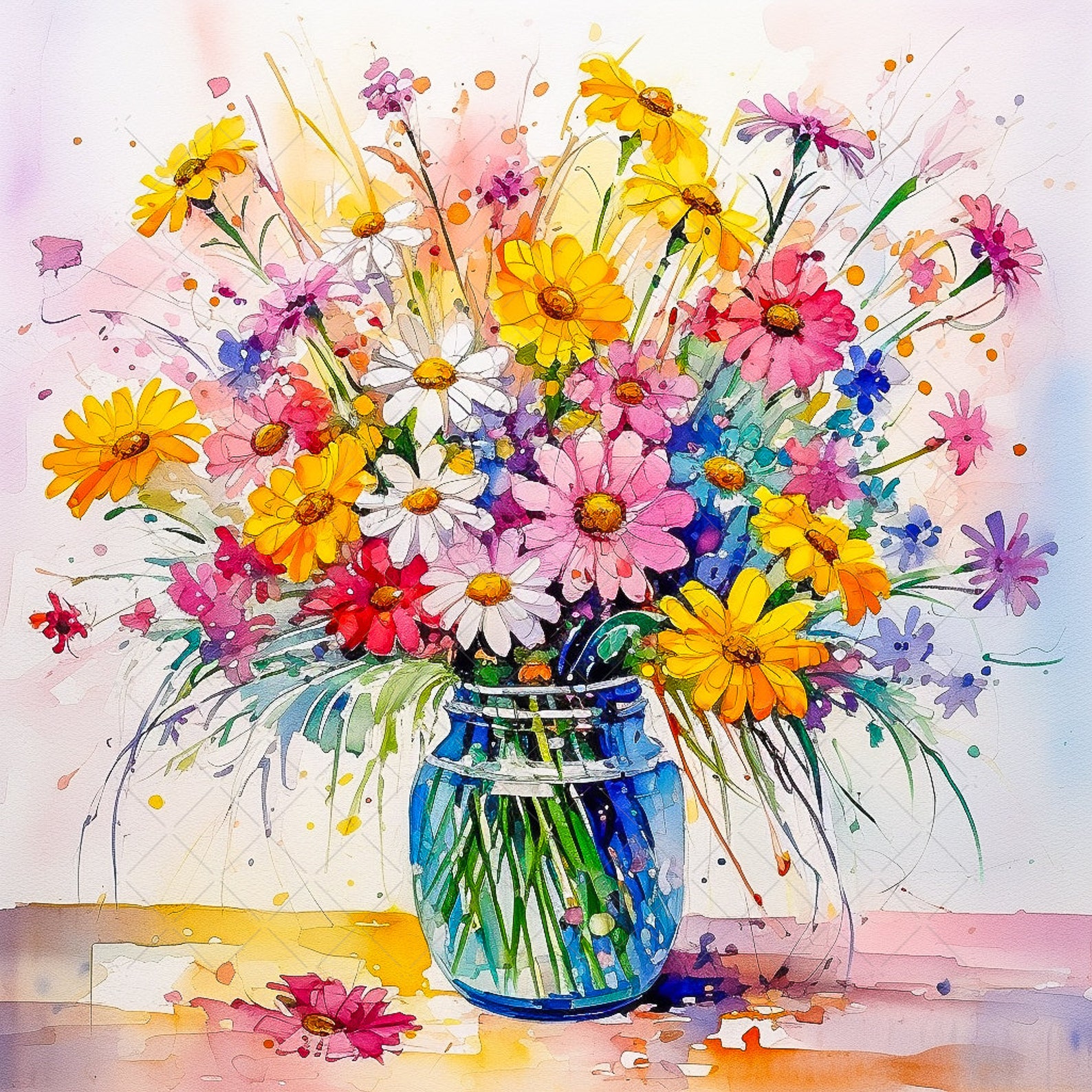Wild Flowers Bundle Clipart, 10 High Quality Jpgs, Watercolor Flower in ...