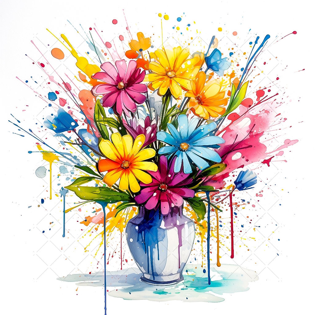 Watercolor Aster Flowers Bouquet Bundle Clipart, 10 High Quality Jpgs ...