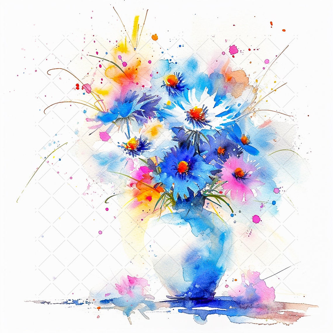 Blue Aster Flowers in Vase Bundle Clipart, 10 High Quality Jpgs ...