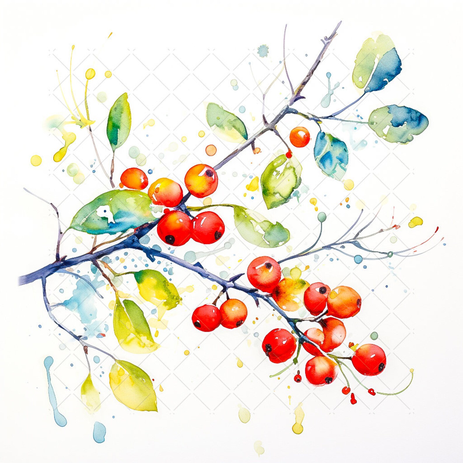 Watercolor Winter Berry Bundle Clipart, 10 High Quality Jpgs, Autumn ...