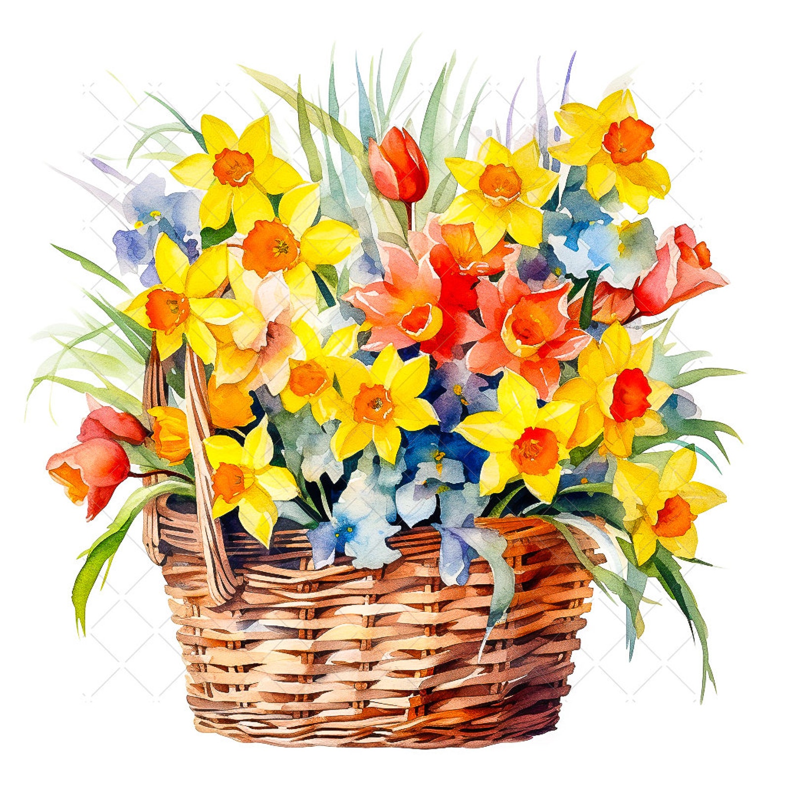 Daffodil Flowers in Flowerbed Bundle Clipart, 10 High Quality Jpgs ...