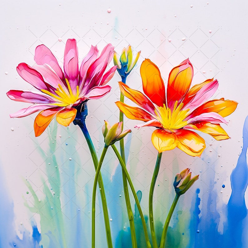 Daisy Vibrant Watercolor Colorful Flowers Bundle Clipart, 10 High ...