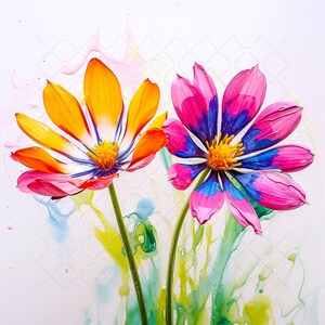 Daisy Vibrant Watercolor Colorful Flowers Bundle Clipart, 10 High ...