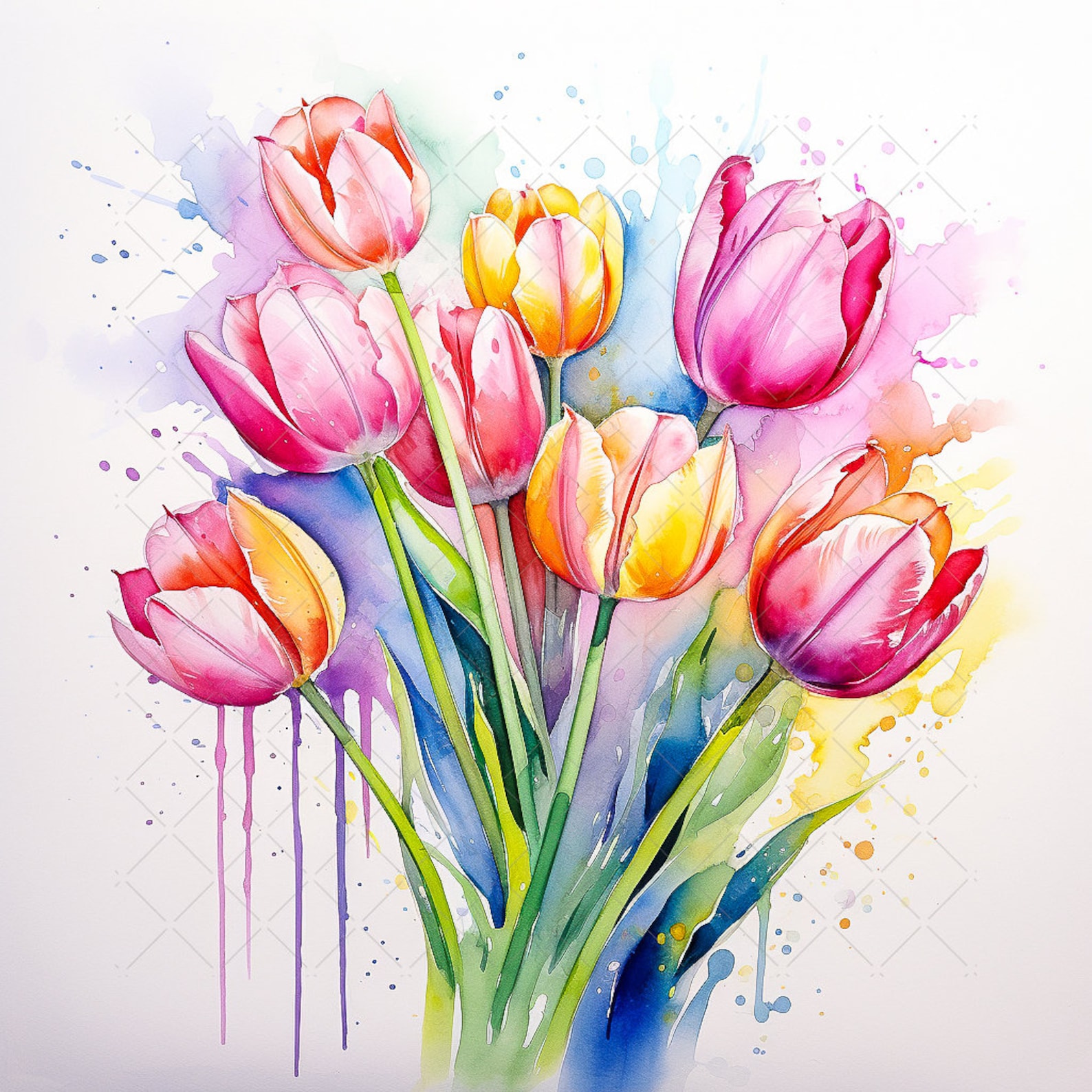 Bouquet Watercolor Colorful Tulips Flowers Bundle Clipart, 10 High ...