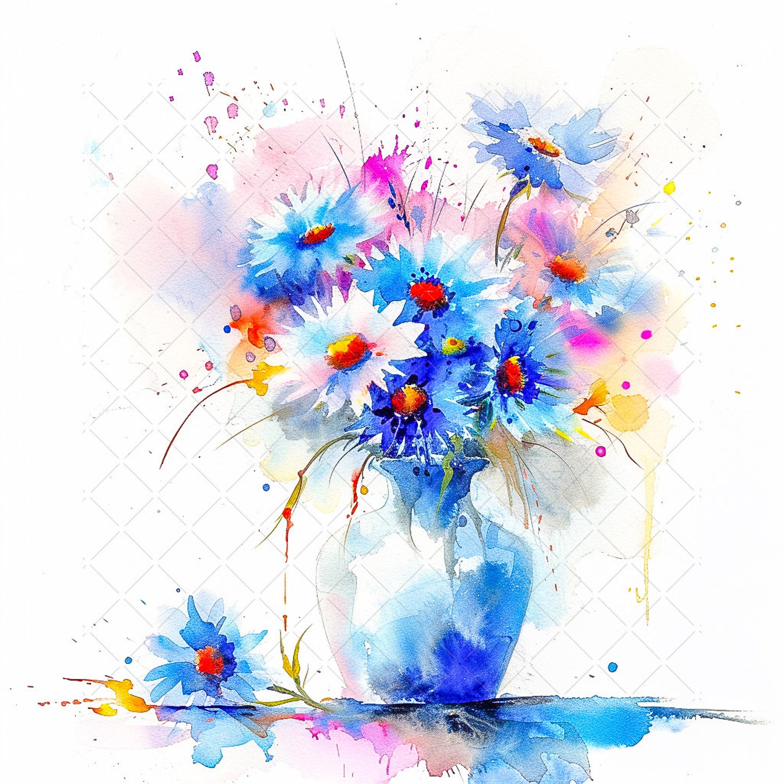 Blue Aster Flowers in Vase Bundle Clipart, 10 High Quality Jpgs ...