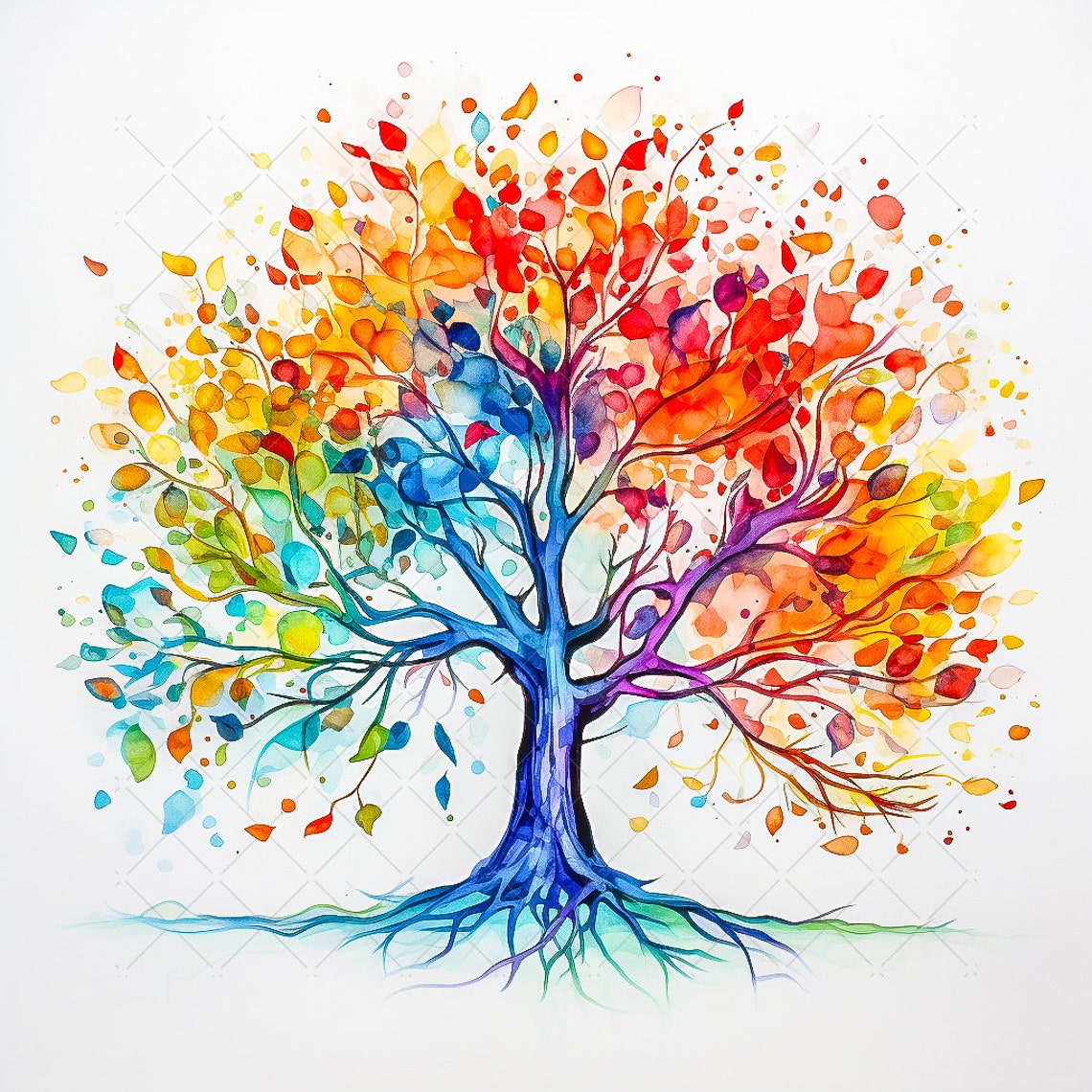 Trees Watercolor Vibrant Bundle Clipart, 10 High Quality Jpgs, Colorful ...