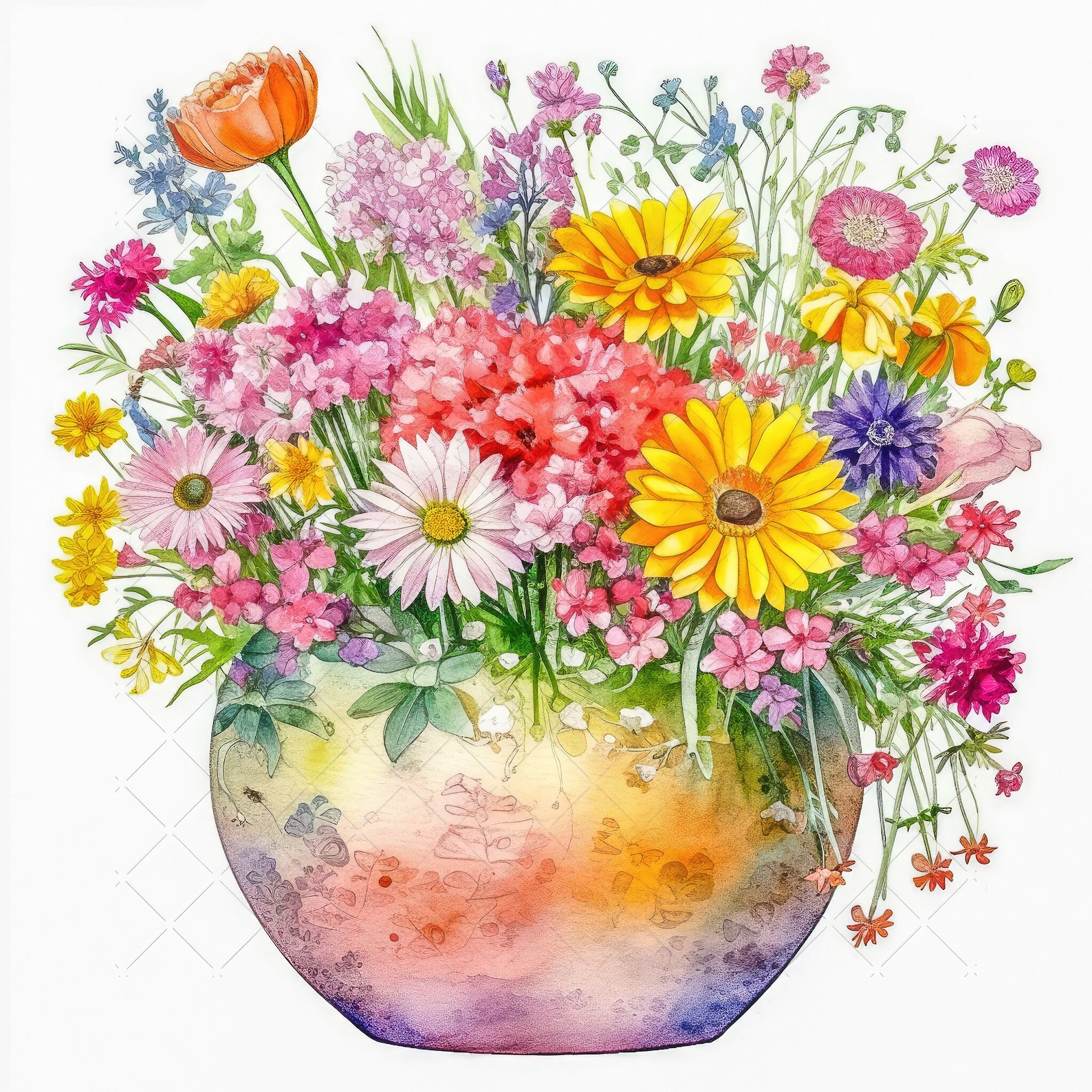 Vase of Mixed Flowers Bundle Clipart, 10 High Quality Jpgs, Watercolor ...