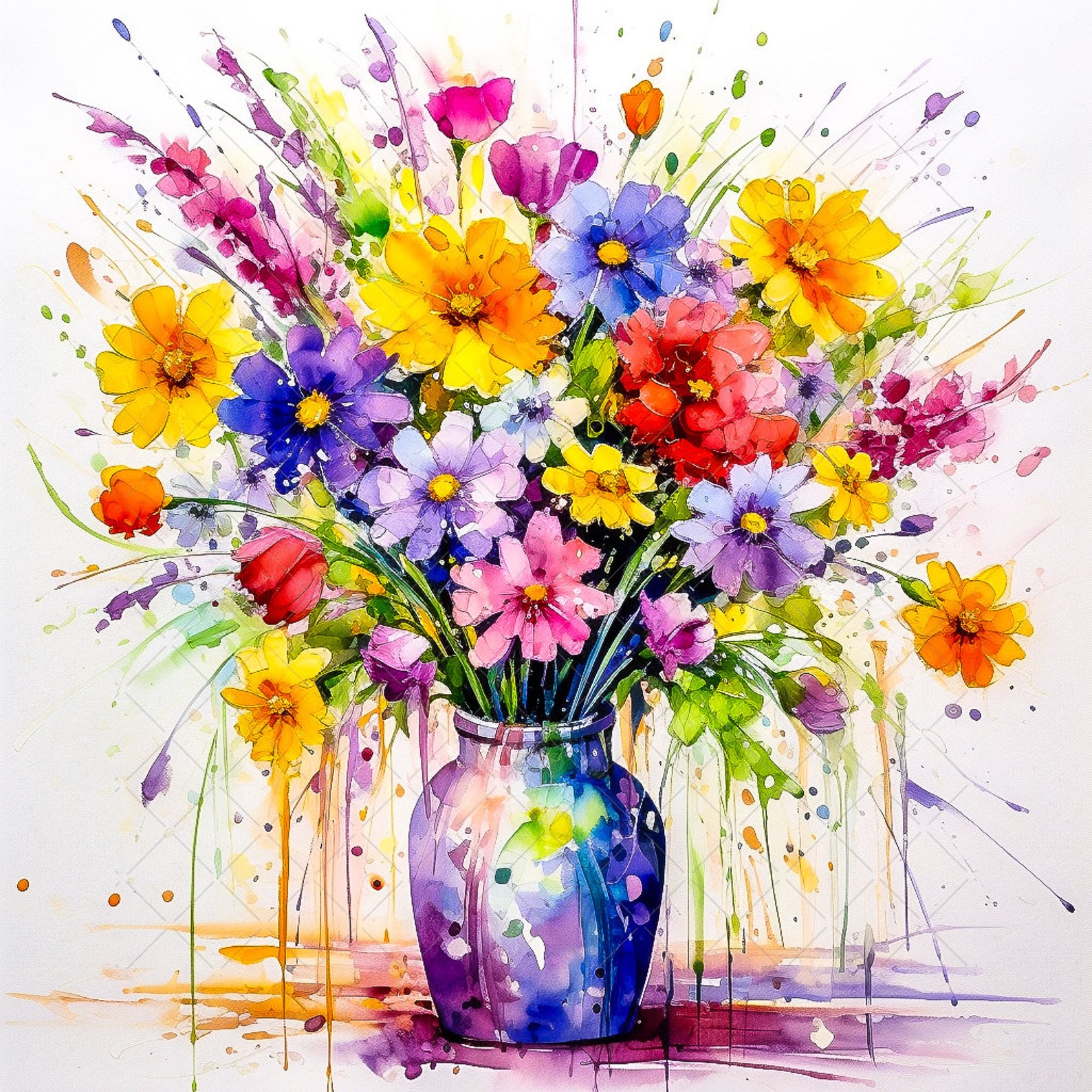 Wild Flowers Bundle Clipart, 10 High Quality Jpgs, Watercolor Flower in ...