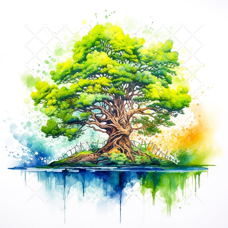 Tree Watercolor Vibrant Bundle Clipart, 10 High Quality Jpgs, Colorful ...