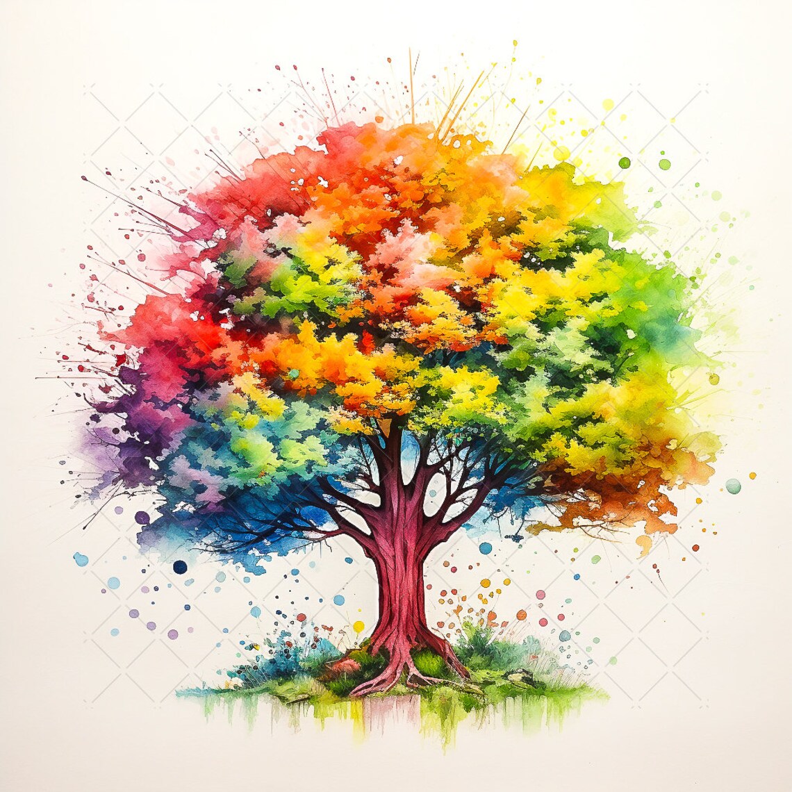 Trees Watercolor Vibrant Bundle Clipart, 10 High Quality Jpgs, Colorful ...