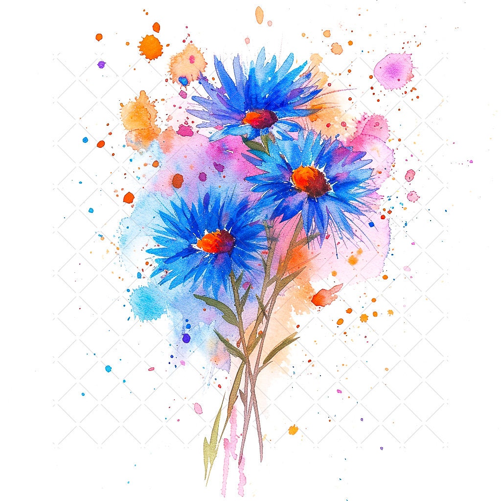 Blue Aster Flower Bundle Clipart, 10 High Quality Jpgs, Watercolor ...