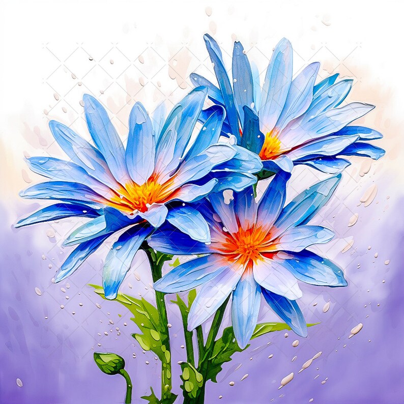 Blue Aster Flowers in Vase Bundle Clipart, 10 High Quality Jpgs ...