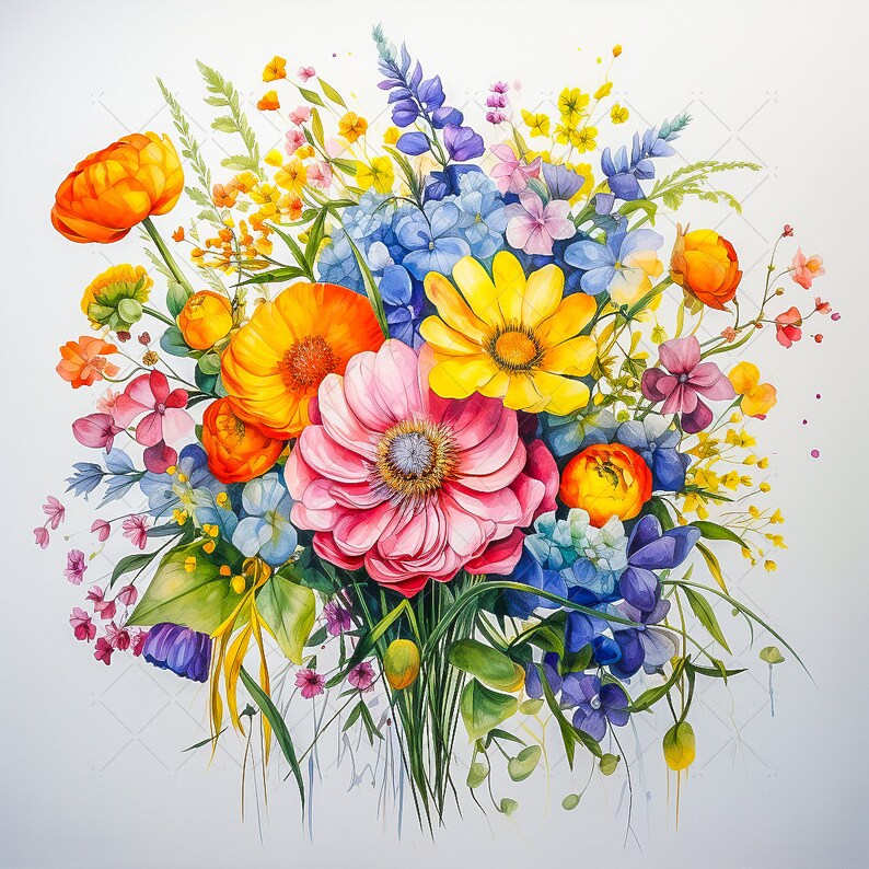 Vase of Wildflowers Flowers Bundle Clipart, 10 High Quality Jpgs ...