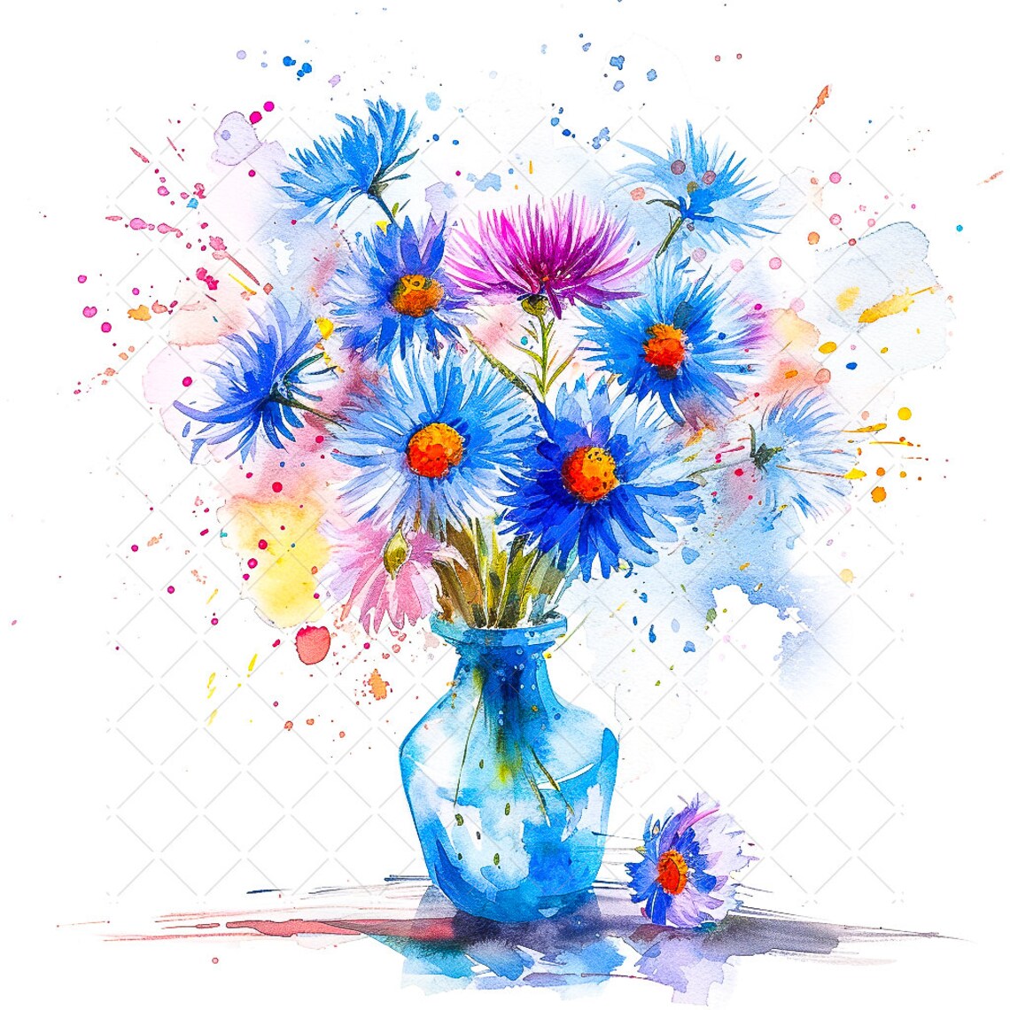 Blue Aster Flowers in Vase Bundle Clipart, 10 High Quality Jpgs ...