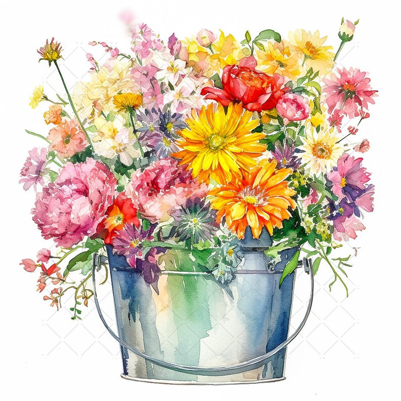 Bloomstruck Flowers in Bucket Bundle Clipart, 10 High Quality Jpgs ...